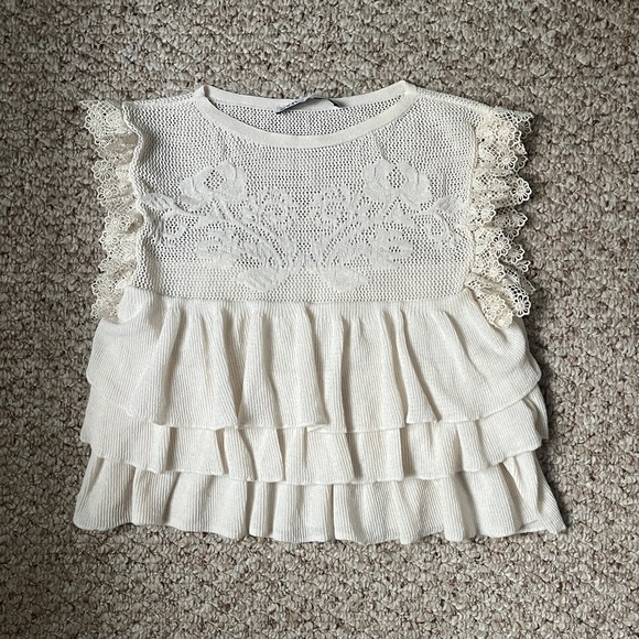 Zara | Tops | Zara Cream Ruffle Top | Poshmark